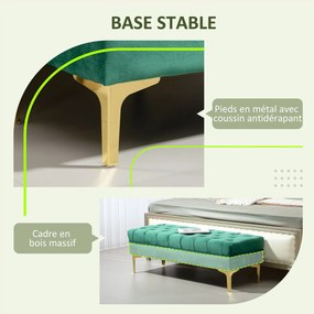 HOMCOM Klasická Chic Léčba Podnožka S Hlavou s Koupelí se Zlatý Skleněné Nohy - Zelený Velvet - 118D x 45Š x 42V cm