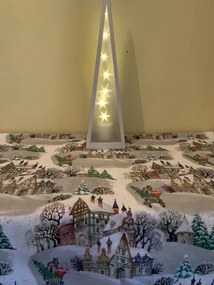 K-U ručně šitý ubrus vánoční zimní krajina, kulatý pr. 140 cm