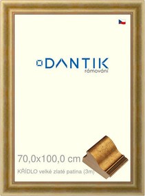 DANTIK rámeček 70x100 | KŘÍDLO velké zlaté patina (Plexi Čiré)