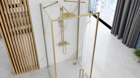 Rea Rapid Swing, 3-stěnový sprchový kout 90(dveře) x 100(stěna) x 195 cm, 6mm čiré sklo, zlatý matný profil, KPL-02522