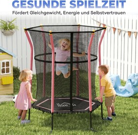 HOMCOM dětská trampolína Ø163,5 cm, trampolína s ochrannou sítí, kryt hran, zahradní trampolína pro děti 3-10 let, max. zatížení 50 kg, růžová barva