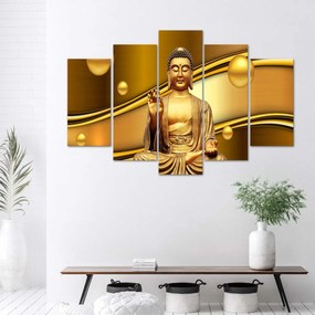 Obraz na plátně pětidílný Buddha Golden Feng Shui - 150x100 cm