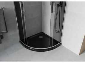 Mexen Rio půlkruhový sprchový kout 80 x 80 cm, Grafitově černá, Chromovaná + sprchová vanička Flat, Černá - 863-080-080-01-40-41