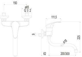 Mereo Mereo, Dřezová nástěnná baterie, Sonáta, s ramínkem trubkovým ø 18 mm - 300 mm, chrom, CB30106N
