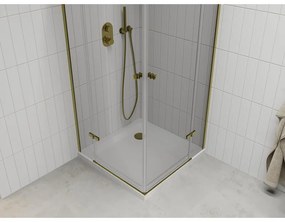 Mexen Roma Duo sprchový kout s otočnými dveřmi 70 x 70 cm, Průhledné, Zlatá + sprchová vanička Flat - 854-070-070-50-02-4010G