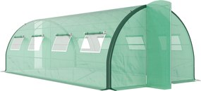 Zahradní tunelová skleník Outsunny, tunelový skleník 18 m², s 8 okny a 2 otočnými dveřmi, PE kryt, konstrukce z pozinkované oceli, 6 x 3 x 2 m, zelený
