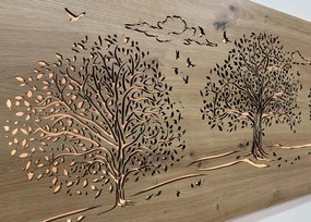 Li-Go "Tři lípy" světelný obraz s baterií 110x50cm varianta ovládání: manuál/pohybové čidlo, provedení povrchu: dub