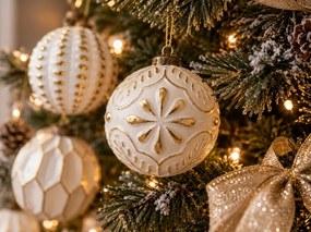 Sada 12 ks vánočních ozdob GOLD FESTIVE 7 cm, bílé/zlaté