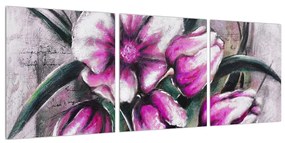 Obraz růžových květů (90x30 cm)