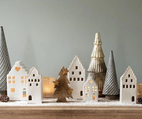 Béžový porcelánový domek svícen na čajovou svíčku Christmas House L - 10*9*17 cm