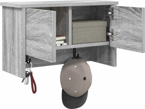 věšák, nástěnný, s dvířky, háčky, kompozitní dřevo, 30x50x20 cm, šedá sonoma, Dekorino TK20260023