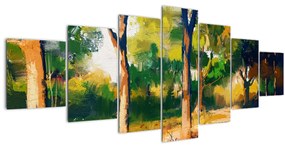 Obraz lesa v letním slunci, malba (210x100 cm)