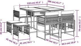 9dílný zahradní jídelní set s poduškami hnědý polyratan 3211497