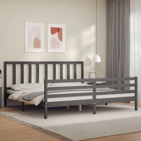 Rám postele s čelem šedý 200 x 200 cm masivní dřevo,  3193878