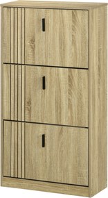HOMCOM Skříň na boty se 3 klapkami, na 18 párů, 3 oddílová skříň na boty, velká kapacita pro předsíň, chodbu, obývací pokoj, 63 x 24 x 117 cm, dub
