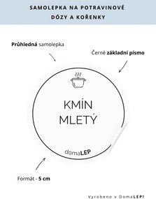 Samolepka na kořenky KMÍN MLETÝ průhledná 5 cm základní písmo