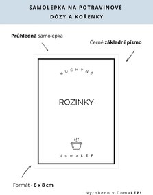 ROZINKY – průhledná samolepka na dózu, základní písmo, 6 x 8 cm | DomaLEP