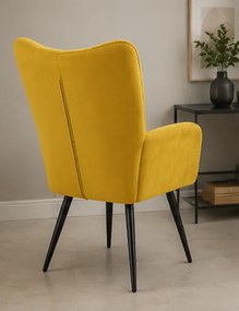 křeslo relaxační, odpočinkové, ušák, kov/samet, 98x63x69 cm, černá/hořčicově žlutá, Dekorino KR20260008