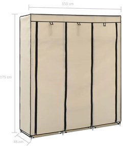 Šatní skříň s přihrádkami a tyčemi krémová 150x45x175 cm textil - Default Title