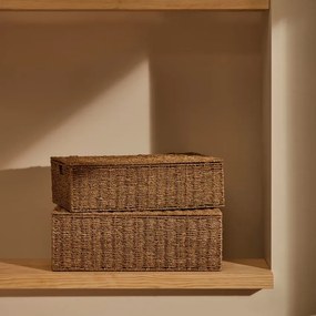 OnaDnes -20% Set dvou dekorativních košů s víky Kave Home Tossa 57x36 cm/60x40 cm z přírodních vláken