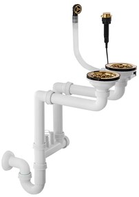 Gamma Gamma, 2-komorový automatický sifon pro granitové dřezy s kulatým přepadem, zlatá lesklá, GMA-1A22GD
