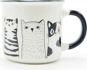 Porcelánový hrnek Černobílé kočky, 340 ml – designový hrnek na kávu a čaj, minimalistický styl,