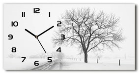 Wallmuralia Moderní skleněné hodiny na stěnu Strom zima 60x30 cm