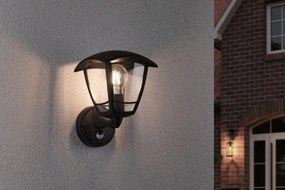 P 94647 Venkovní nástěnné svítidlo Classic Curved pohybové čidlo IP44 hranaté 164x180mm max. 12W 230V černá umělá hmota - PAULMANN