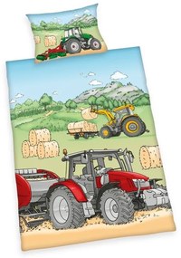 HERDING Povlečení do postýlky Traktor Bio Bavlna , 100/135, 40/60 cm