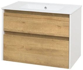 Mereo Mereo, Opto, koupelnová skříňka s keramickým umyvadlem 81 cm, bílá, dub, bílá/dub, černá, CN931