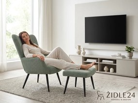 Relaxační křeslo ušák s podnožkou ARIA - zelený manšestr