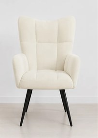 křeslo relaxační, odpočinkové, ušák, kov/samet, 98x63x69 cm, černá/bílá, Dekorino KR20260010