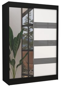 Posuvná skříň se zrcadlem a lacobel TOURA Šířka: 120, Hlavní barva: Bílá, Další barva: Černý Lacobel