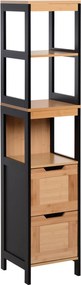Kleankin Koupelnový Sloupkový Skříň S 3 Policemi A 2 Zásuvkami Moderní Styl 30x30x144,3 cm Černá a Přírodní | Aosom