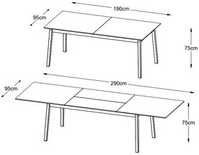 Rozkládací jídelní stůl Zabrina 190-290 cm kouřový dub
