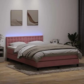 Box spring postel s matrací a LED růžová 160x210 cm samet 3317276