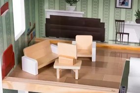 ECOTOYS Třípatrový domeček pro panenky s terasou / od 3 let