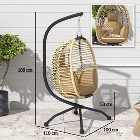 Závěsné křeslo se stojanem, zahradní houpací křeslo, skládací koš, polstr 20 cm, nosnost 120 kg, béžové