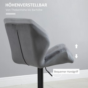 HOMCOM Barová židle 2ks set, čalouněný barový stolek s kovovou konstrukcí, opěradlo, sametový vzhled, výškově nastavitelný, 360° otočný