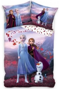 CARBOTEX - Dívčí bavlněné ložní povlečení Ledové království Frozen - Elsa, Anna, Olaf / 140 x 200 cm + 70 x 90 cm