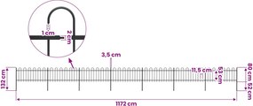 Zahradní plot s obloukem nahoře ocelový 1172 x 80 cm černý 277653