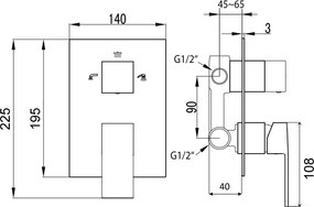 Sapho Sapho, LATUS podomítková sprchová baterie, 3 výstupy, chrom, 1102-44