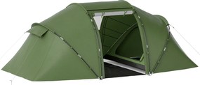Tunelový stan pro 4-6 osob, kempinkový stan s dveřmi, podlážka, 2000 mm vodotěsná zelená barva