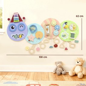 AIYAPLAY 7v1 nástěnné hračky, xylofon, ozubená kola, design housenek, MDF, 108 cm, barevné