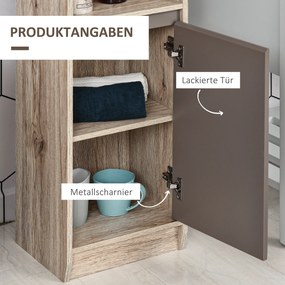 HOMCOM Vysoká koupelnová skříň s 2 dveřmi a 2 otevřenými policemi na úložný nábytek do obývacího pokoje nebo chodby 30x24x170 cm Dub a šedá