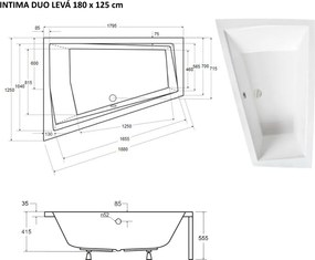Besco Intima Duo asymetrická vana 180 x 125 cm levá bílá VANINTID18L
