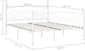 Rám postele s laťkovým roštem bílý kov 180 x 200 cm 284452