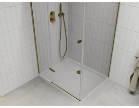 Mexen Roma sprchový kout s otočnými dveřmi 120 x 100 cm, Průhledné, Zlatá + sprchová vanička Flat - 854-120-100-50-00-4010