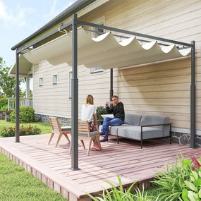 Outsunny pergola cca 3x3m, kovová střecha na terasu, zahradní pavilon s nastavitelnou střechou, volně stojící, UV ochrana 30+, na terasu a zahradu, k…