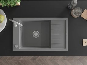 Mexen Elias granitový kuchyňský dřez 1-komorový s odkapávačem 795 x 480 mm, šedý, chromový sifon - 6511791005-71